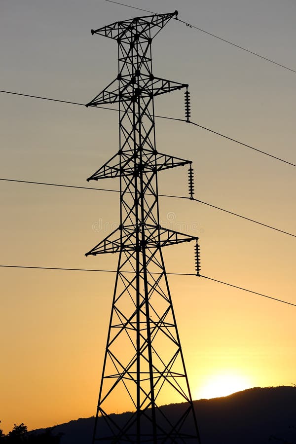 Power Transmission Line With Yellow Sky Stock Photo - Image of ...