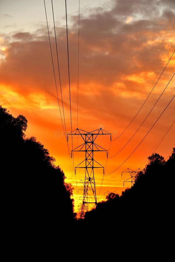Power Transmission Lines at Sunset Stock Image - Image of spring, power ...