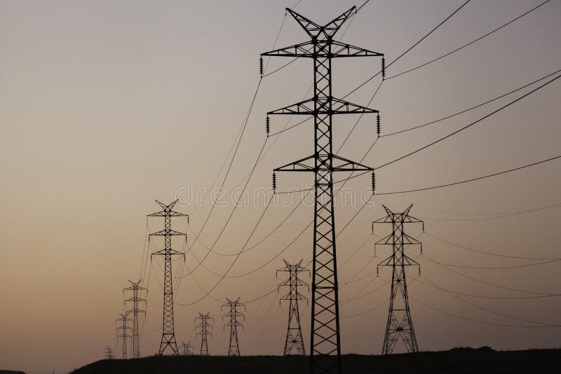 Power Transmission Lines at Sunset. Stock Photo - Image of distribution ...
