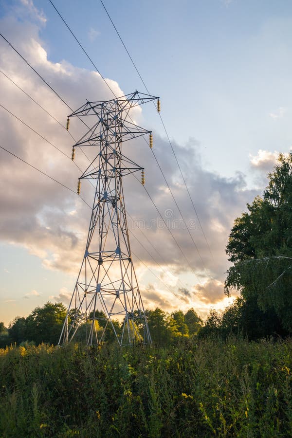 Power Transmission Tower on Background Greenery on a Summer Evening ...
