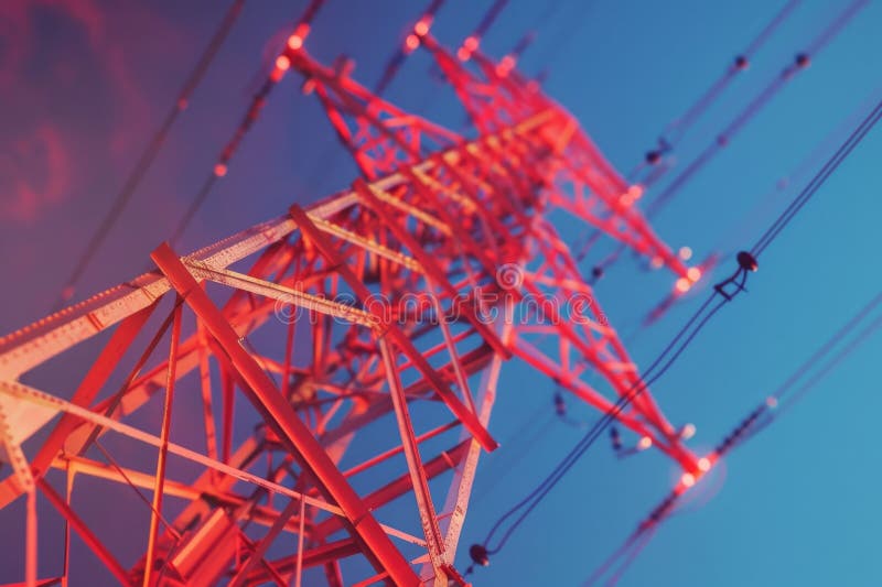 Power Transmission Tower Standing Tall Under Clear Blue Sky Stock Photo ...