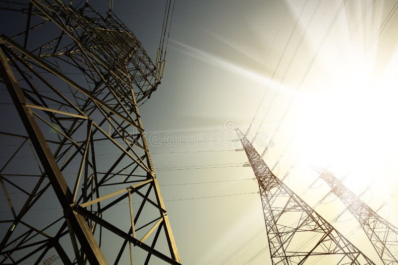 The Power Transmission Towers of Sky Background Stock Photo - Image of ...