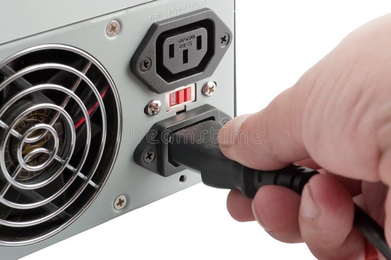 Man Hand Connecting the DVI Cable for Monitor To Computer PC. Stock ...