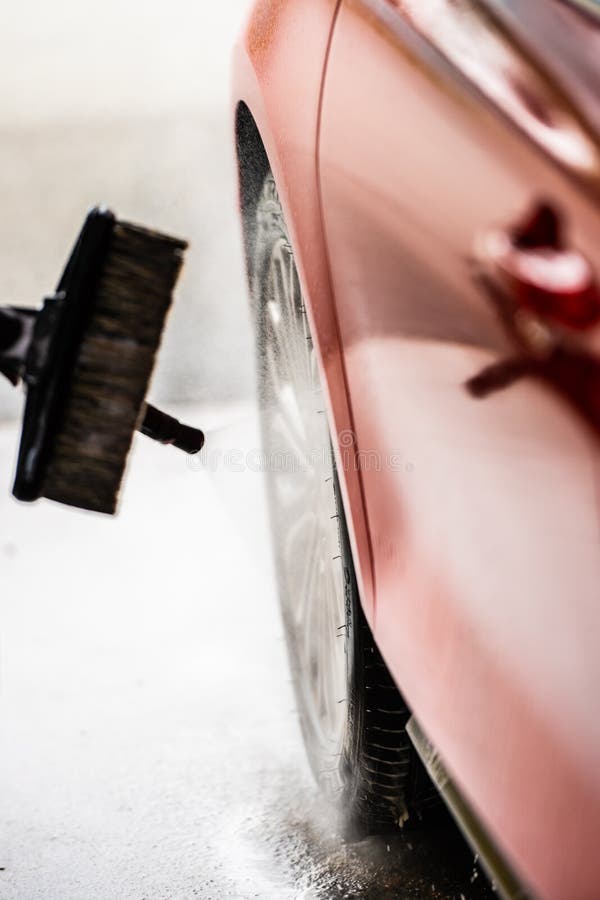Power Washing and Cleaning a Red Car.. Stock Photo - Image of business ...