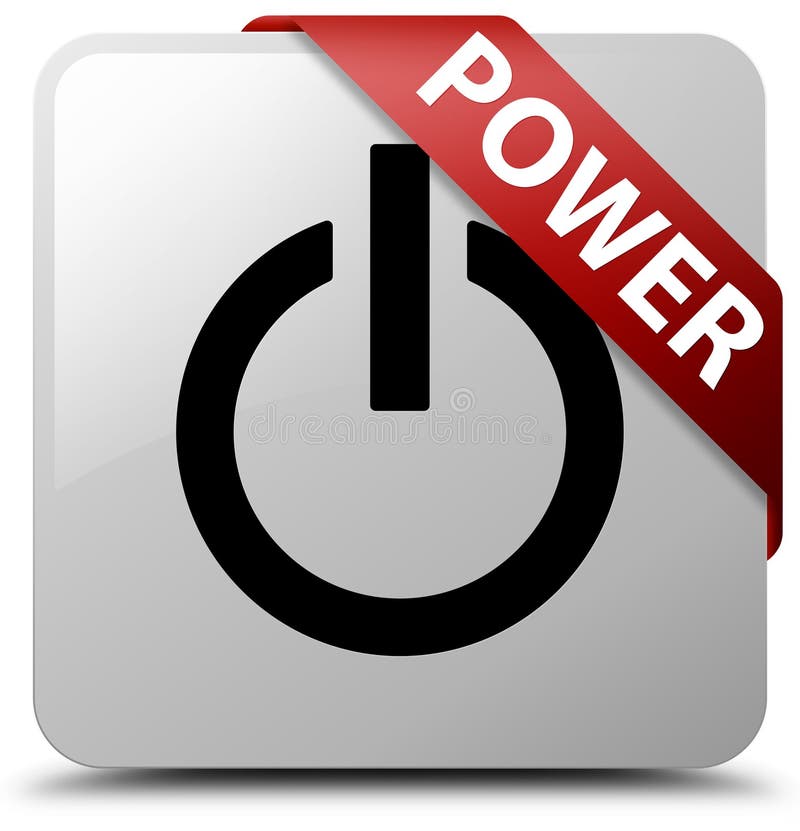 Power White Square Button Red Ribbon in Corner Stock Illustration ...