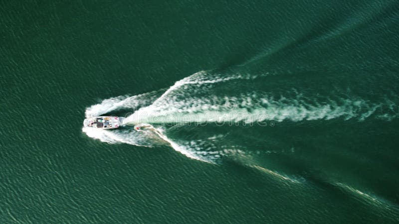 Powerboat and Its Track on the Open Sea, Top View Stock Photo - Image ...
