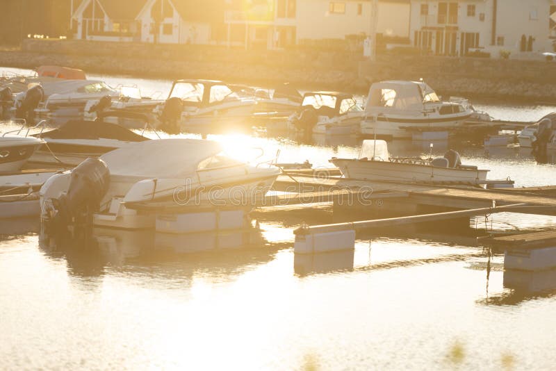 Powerboats in a Marina in Sharp Sunset Light.. Editorial Stock Photo ...