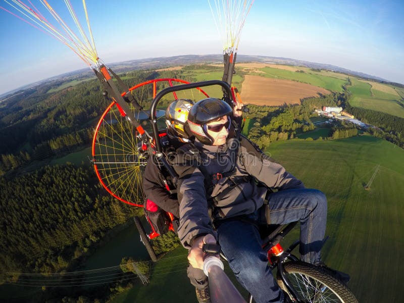 Powered Paragliding Tandem Flight Stock Photo - Image of people ...
