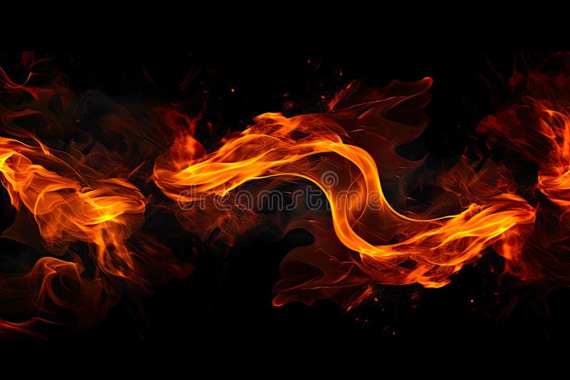 Powerful Abstract Fire Flames on Black Background Stock Illustration ...
