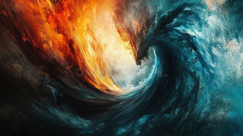 Powerful Abstract Illustration of Opposing Forces, with Fiery Orange ...