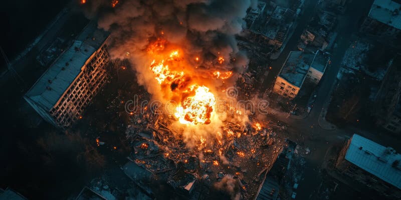 A Powerful Aerial View of a Massive Explosion Engulfing a Building ...