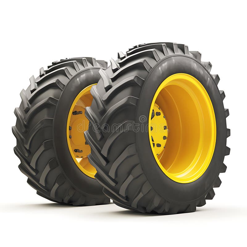 Powerful Agricultural Tractor Tires with Yellow Rims 3D Render Stock ...