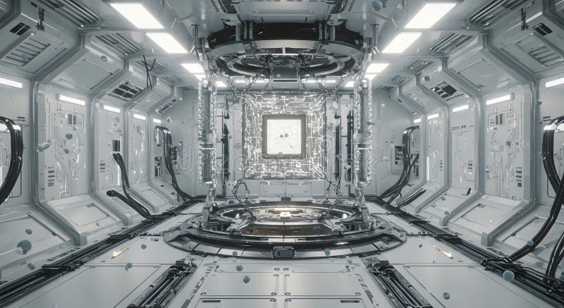 AI Quantum Computing Core in a Futuristic Lab Stock Illustration ...