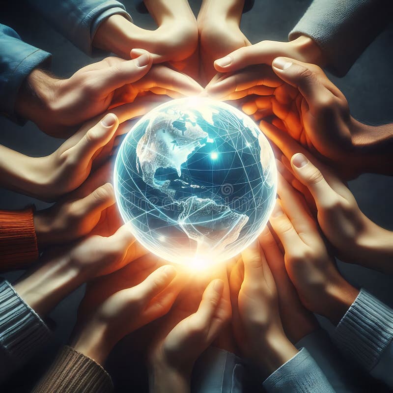AI-Generated Illustration of Hands Holding a Glowing Earth with a Unity and Harmony Theme Stock ...