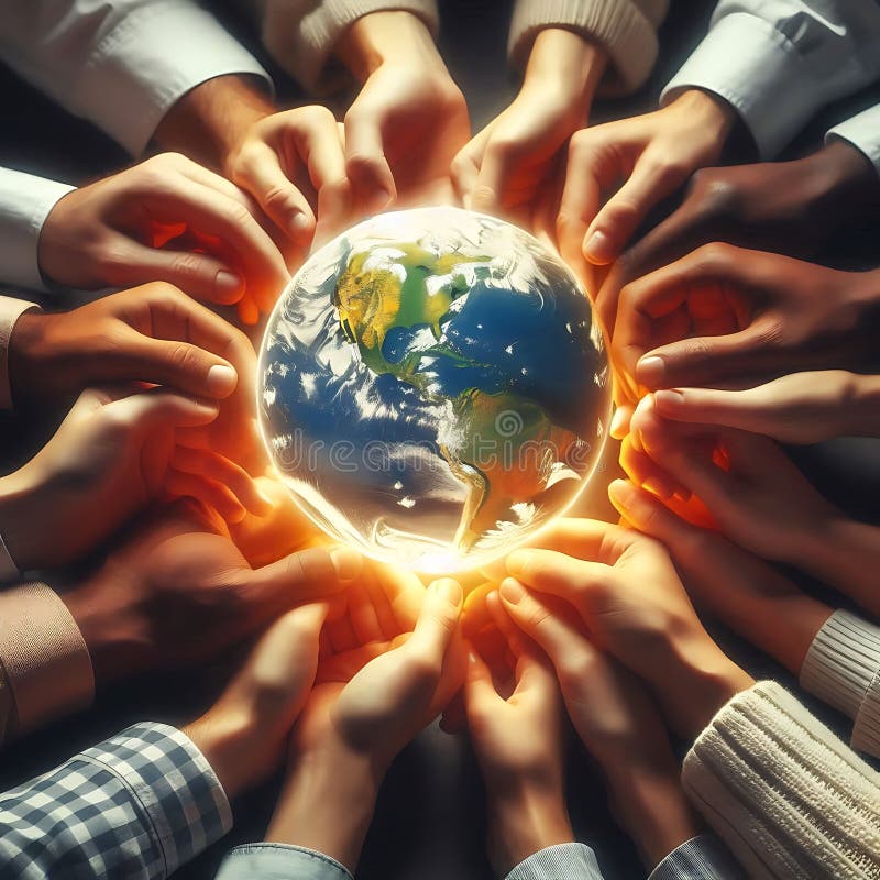 AI-Generated Illustration of Hands Holding a Glowing Earth with a Unity ...