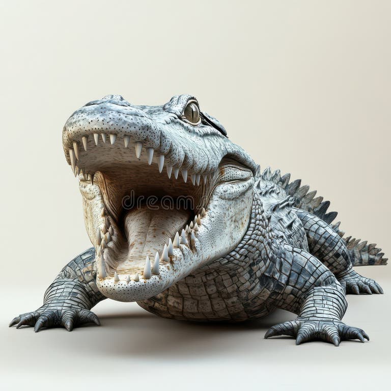 Powerful Alligator 3D Render Open Mouth Predator Stock Illustration - Illustration of scary ...