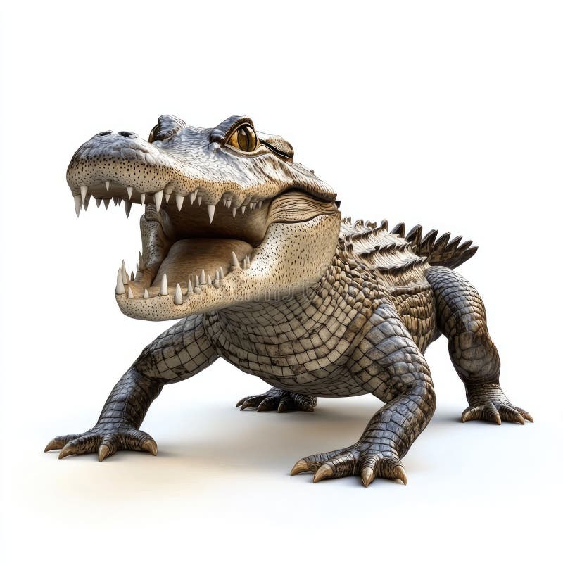 Powerful Alligator 3D Render, Ready To Attack Stock Illustration ...