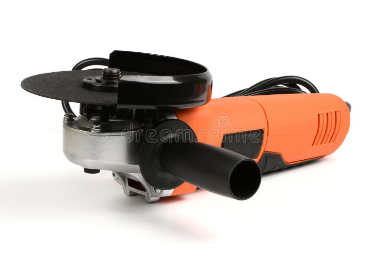 Powerful Angle Grinder with Abrasive Disk on a White Background Stock ...