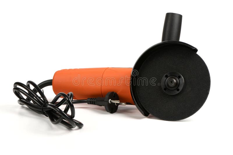 Powerful Angle Grinder with Abrasive Disk on a White Background Stock ...