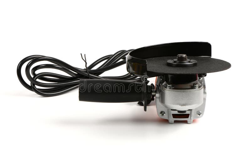 Powerful Angle Grinder with Abrasive Disk on a White Background Stock ...