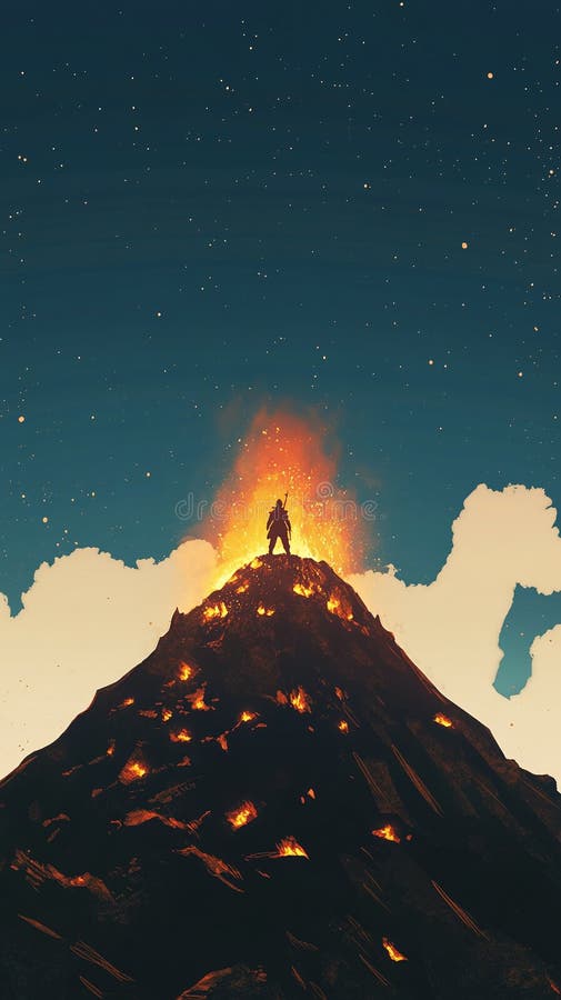 A Powerful Anime Wizard Standing at the Peak of a Volcano Controlling ...