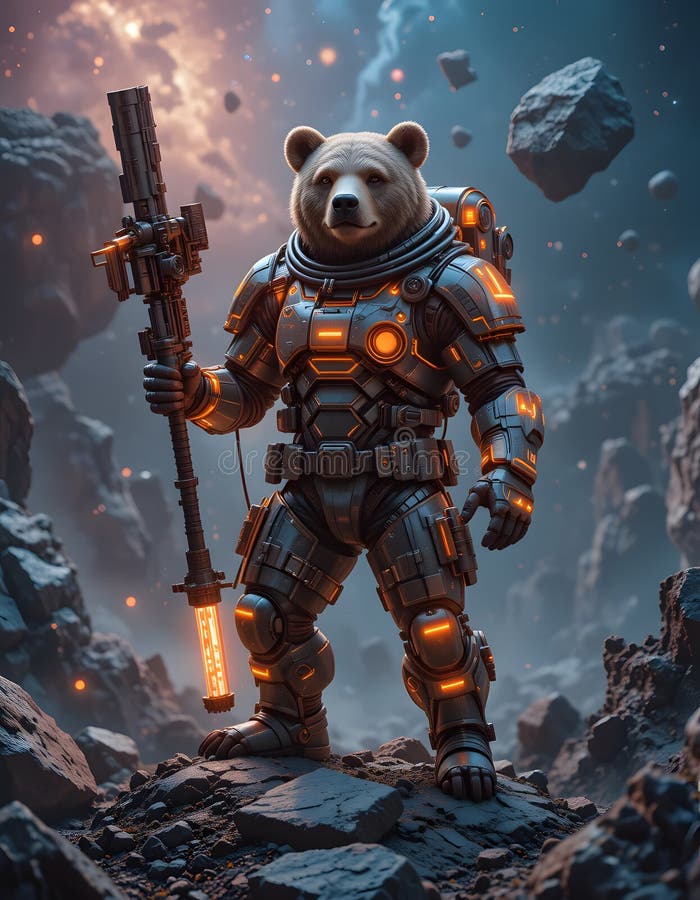 Cyberpunk Bear Blacksmith Forging Futuristic Weapons Stock Illustration ...