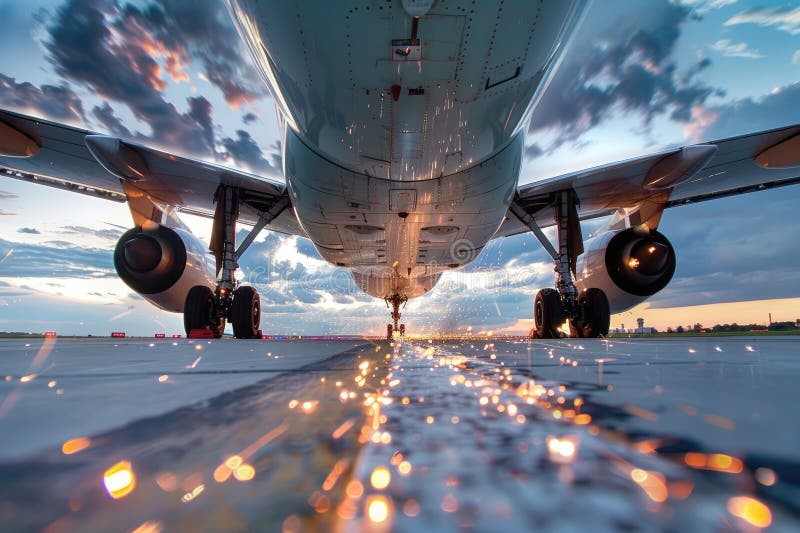 Powerful Arrival: Cargo Plane Landing with Sparking Undercarriage in ...