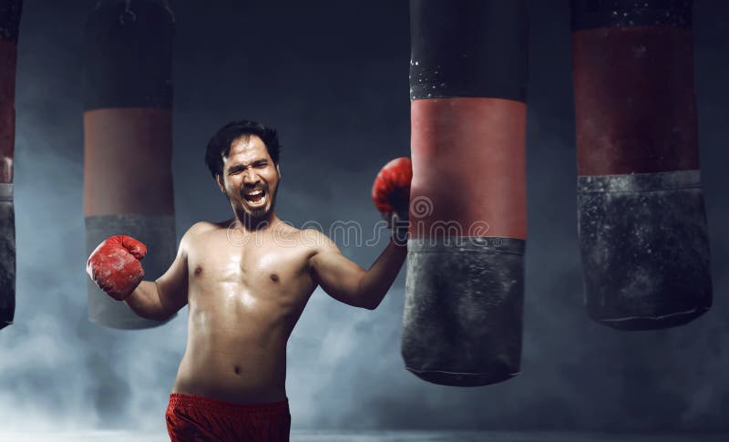 Powerful Asian Male Boxer Doing Exercise Stock Image - Image of energy ...