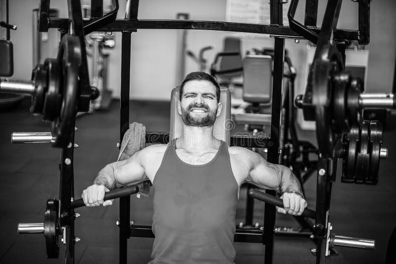 The Powerful Athlete Doing Exercises on Pectoral Muscles Stock Photo ...