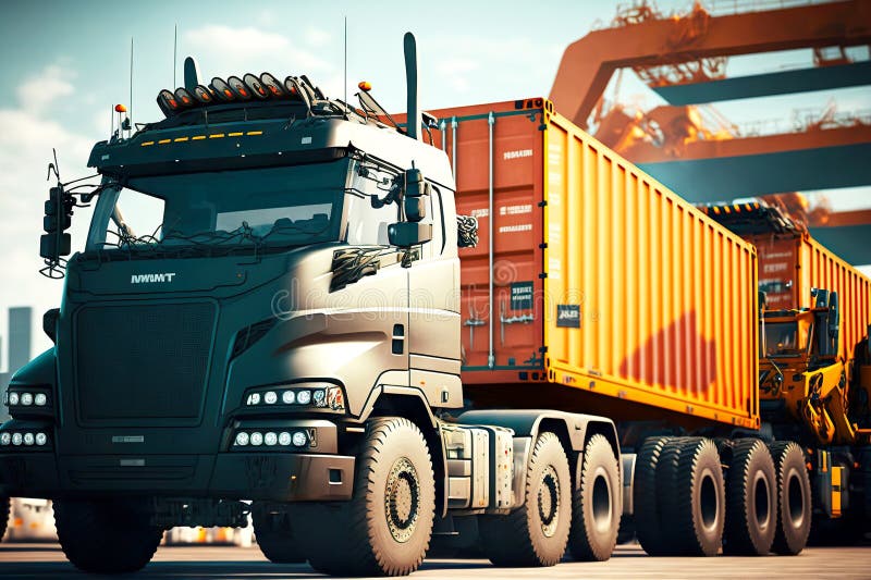 Powerful Auto Tractors with Containers Unloading Containers in Cargo ...