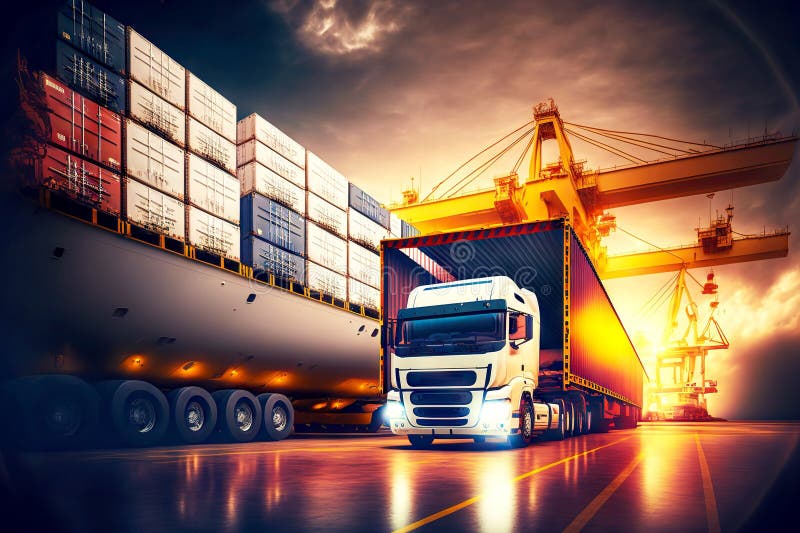 Powerful Auto Tractors with Containers Unloading Containers in Cargo ...