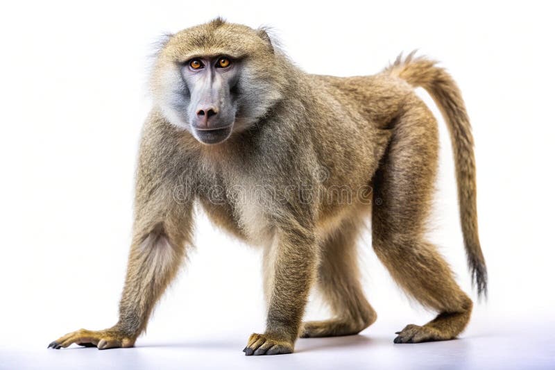 Strong Baboon Standing on a White Background, Displaying Its Powerful ...