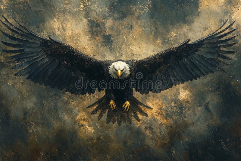 Powerful Bald Eagle Flying Against a Dramatic Textured Sky, Embodying ...