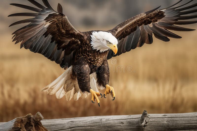 A Powerful Bald Eagle (Haliaeetus Leucocephalus) Taking Off, with Wings Spread Wide and Feathers ...