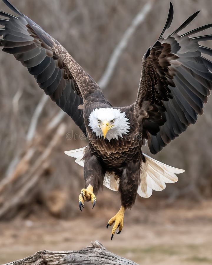 A Powerful Bald Eagle (Haliaeetus Leucocephalus) Taking Off, with Wings ...