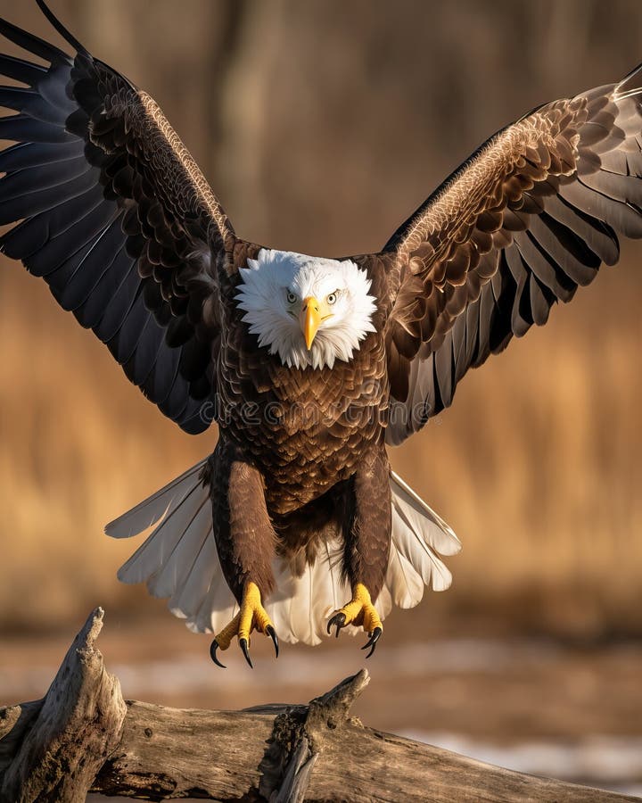 A Powerful Bald Eagle (Haliaeetus Leucocephalus) Taking Off, with Wings ...
