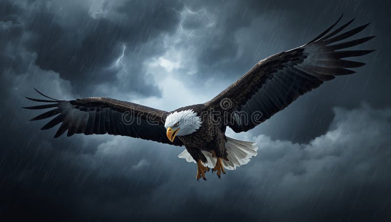 Majestic Bald Eagle Soaring through a Stormy Sky Stock Illustration ...