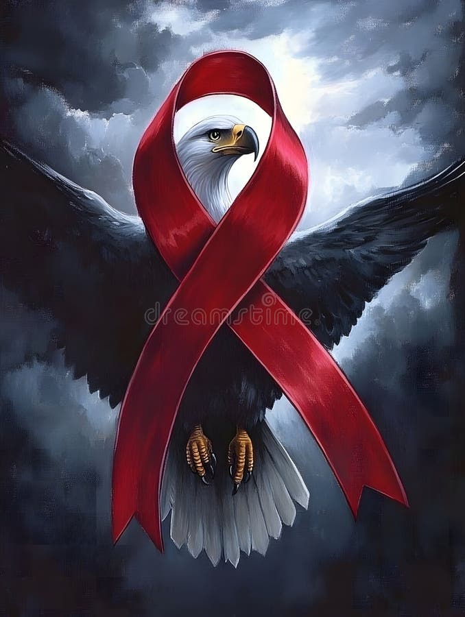 Powerful Bald Eagle with Red Awareness Ribbon Hope Support Strength ...