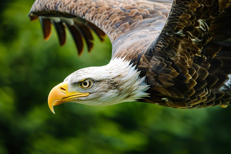 A Powerful Bald Eagle Soars Gracefully through the Forest, Representing ...