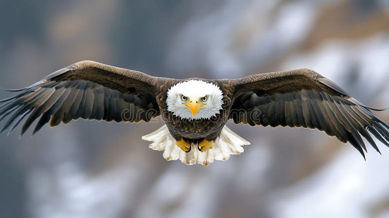 A Powerful Bald Eagle Soars through the Sky, Showcasing Its Impressive Wingspan and Fierce Gaze ...