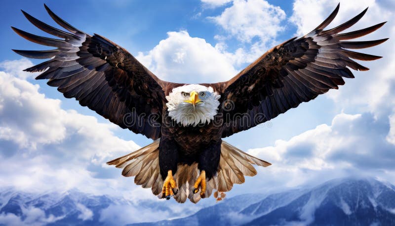 Bald Eagle Flying Against a Mountain Backdrop Stock Image - Image of ...