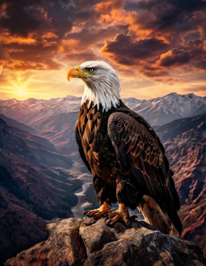 Bald Eagle Perched on a Mountain Cliff at Sunset Stock Image - Image of freedom, nature: 331480243