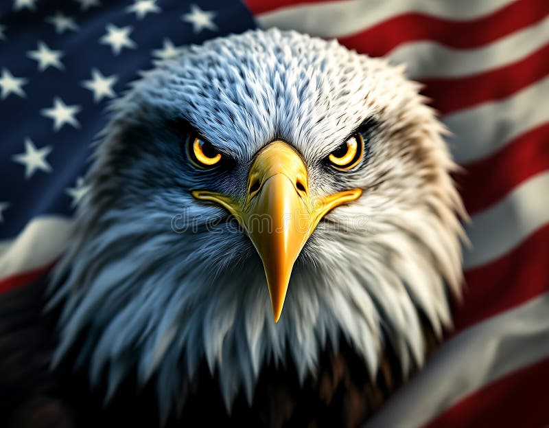 Majestic Bald Eagle Close-up Against American Flag: a Dramatic Portrait ...
