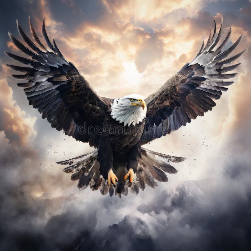 Majestic Bald Eagle Soaring in the Sky Stock Image - Image of closeup, clouds: 330359831