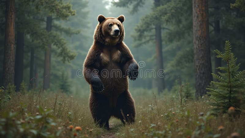 Powerful Bear in Dense Forest Capturing Raw Strength of Nature Stock ...