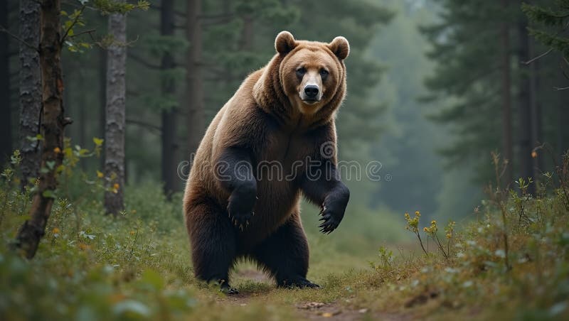 Powerful Bear in Dense Forest Capturing Raw Strength of Nature Stock ...