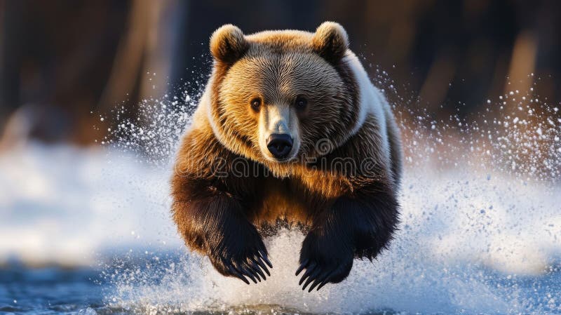 Powerful Bear Leaping through Water Stock Illustration - Illustration ...