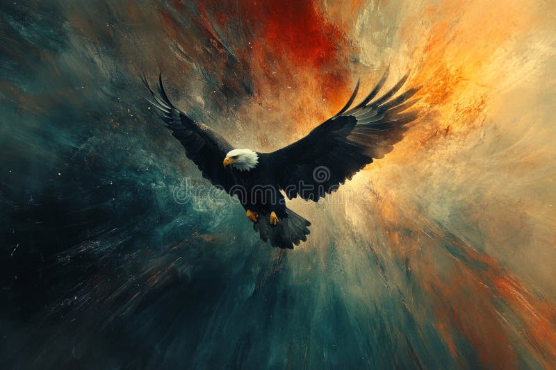 Powerful Bird of Prey Flying with Outstretched Wings Against a Vibrant ...