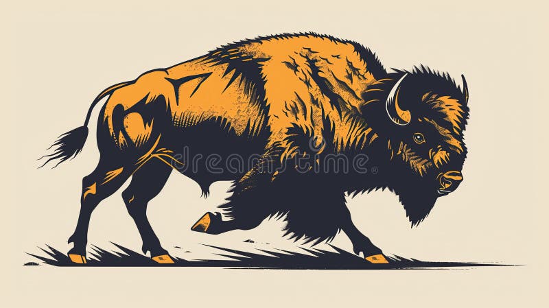 Powerful bison rushes stock illustration. Illustration of orange ...