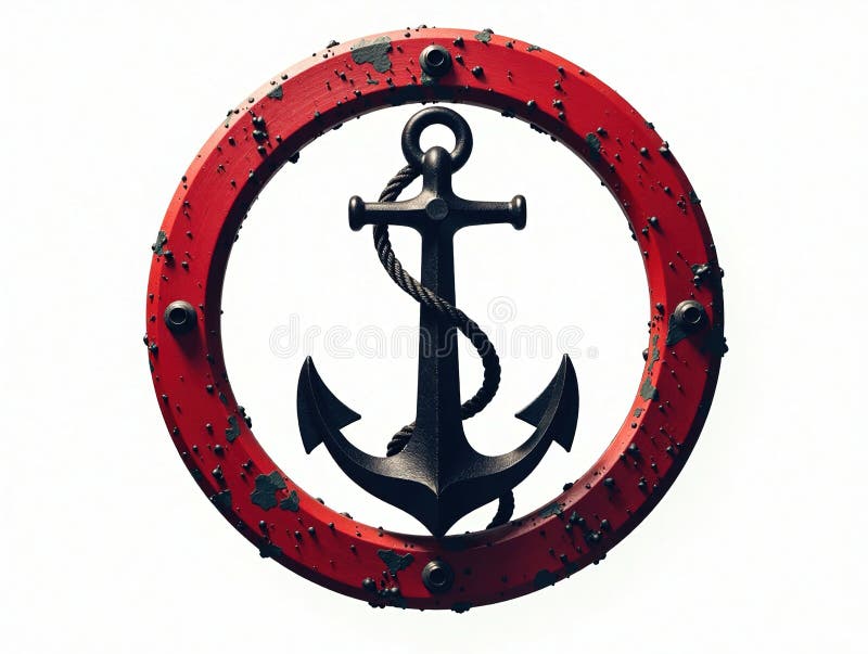 Powerful Black Anchor Silhouette in a Dramatic Red Circle a ...